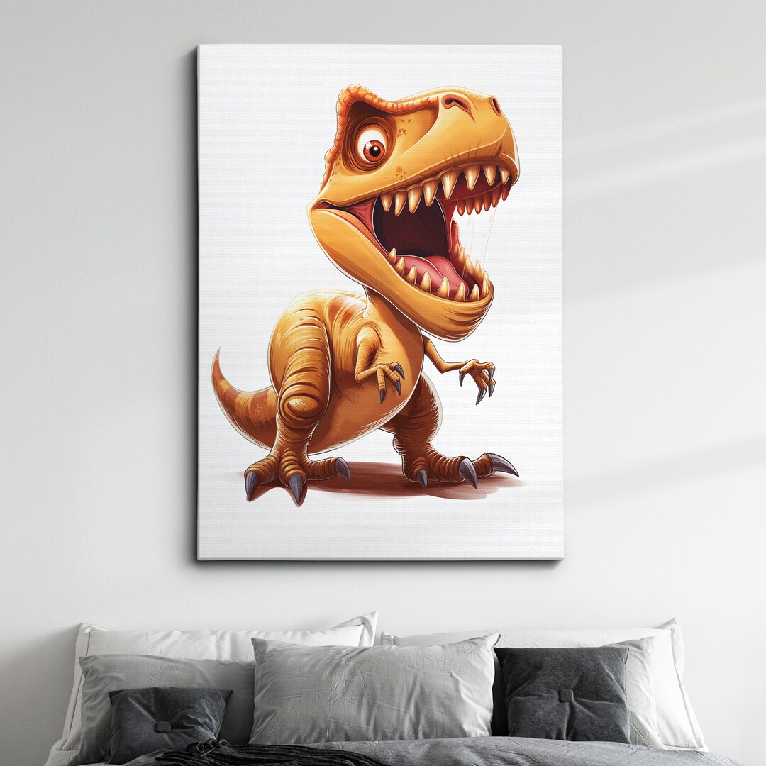 Dinosaur Cartoon Character Painting Framed Poster Print & Framed Canvas ...