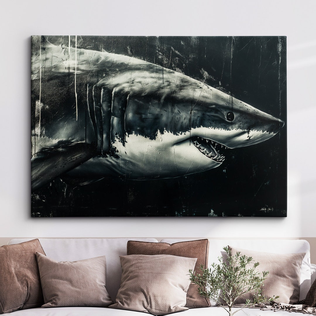 Shark Animal Spraypaint Stencil Style Fine Art Painting Framed Poster ...
