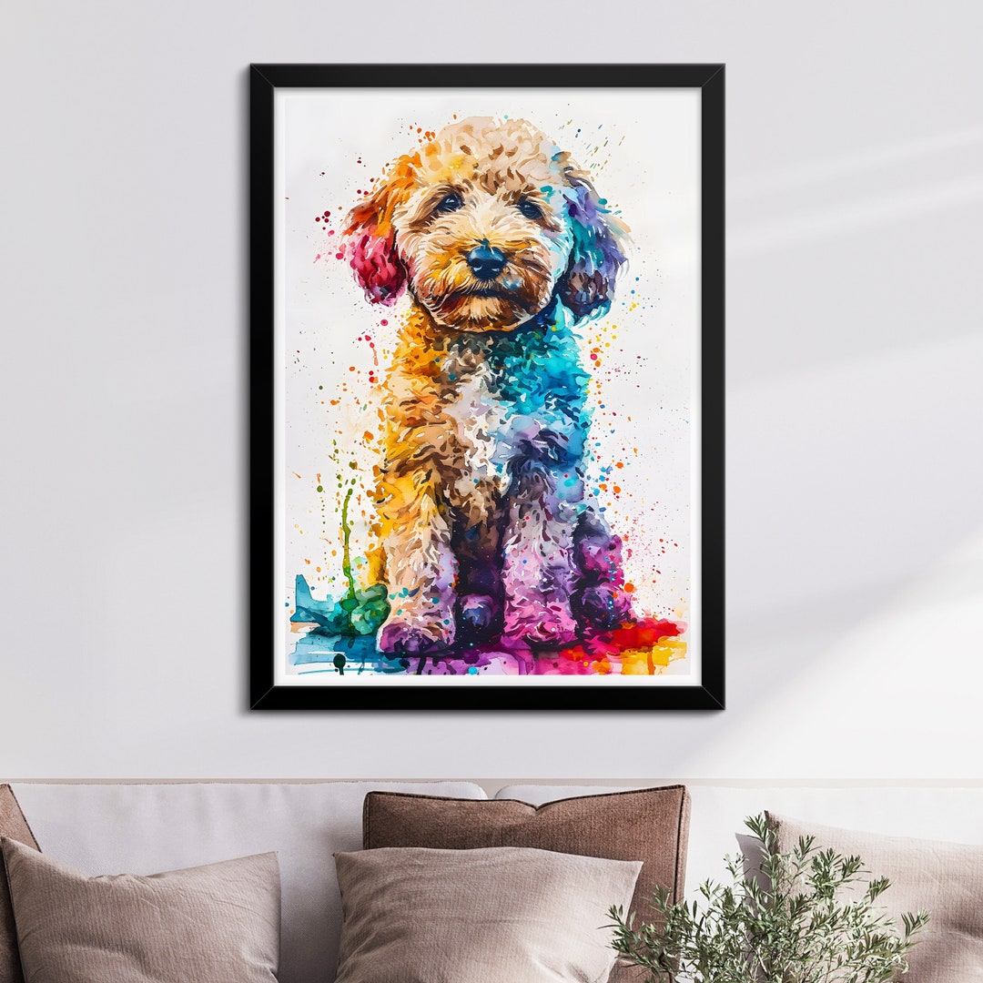Cockapoo Abstract Paint Drip Dog Painting Framed Poster Print or Framed ...