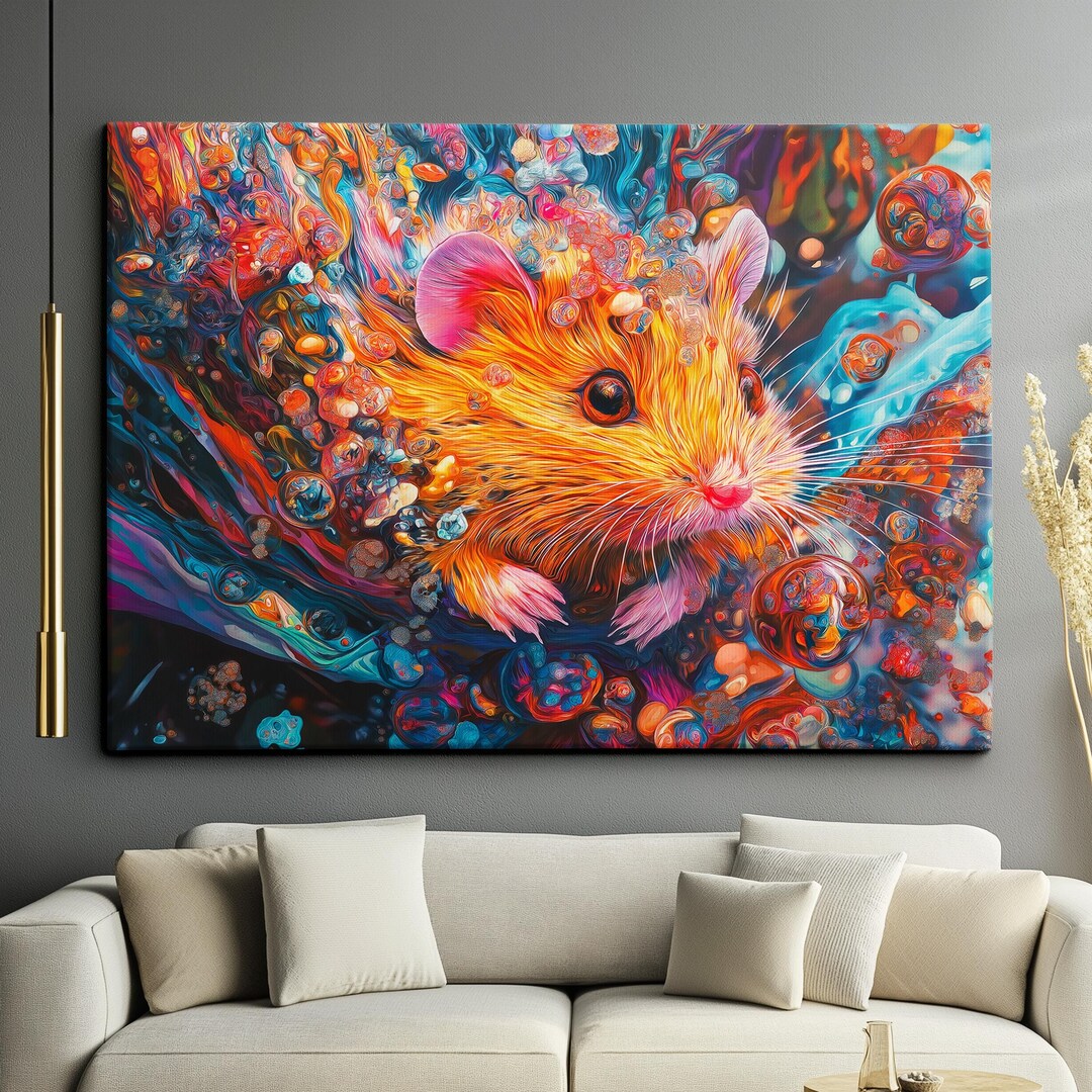 Abstract Hamsters Oil Painting Framed Poster Print, Framed Canvas Wall ...