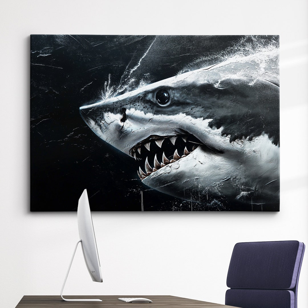 Shark Animal Spraypaint Stencil Style Fine Art Painting Framed Poster ...