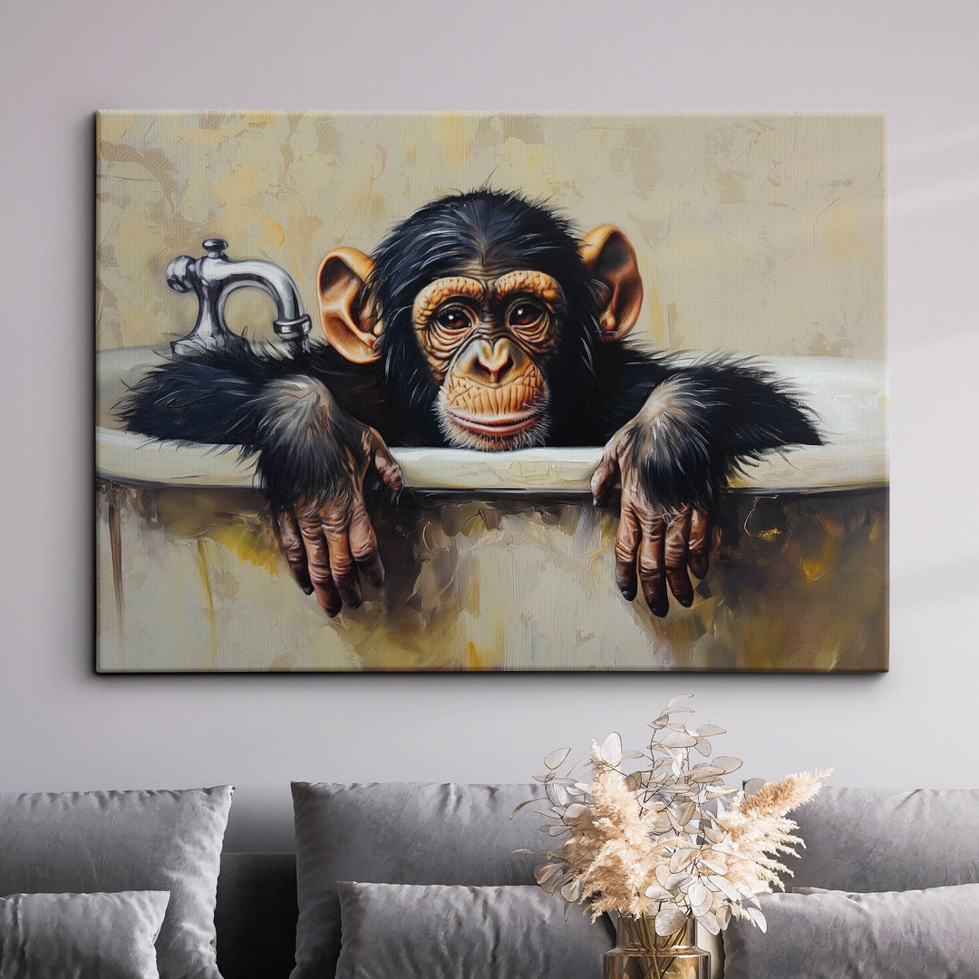 Monkey in Bath Tub Bathroom Oil Painting Framed Poster Print or Framed ...