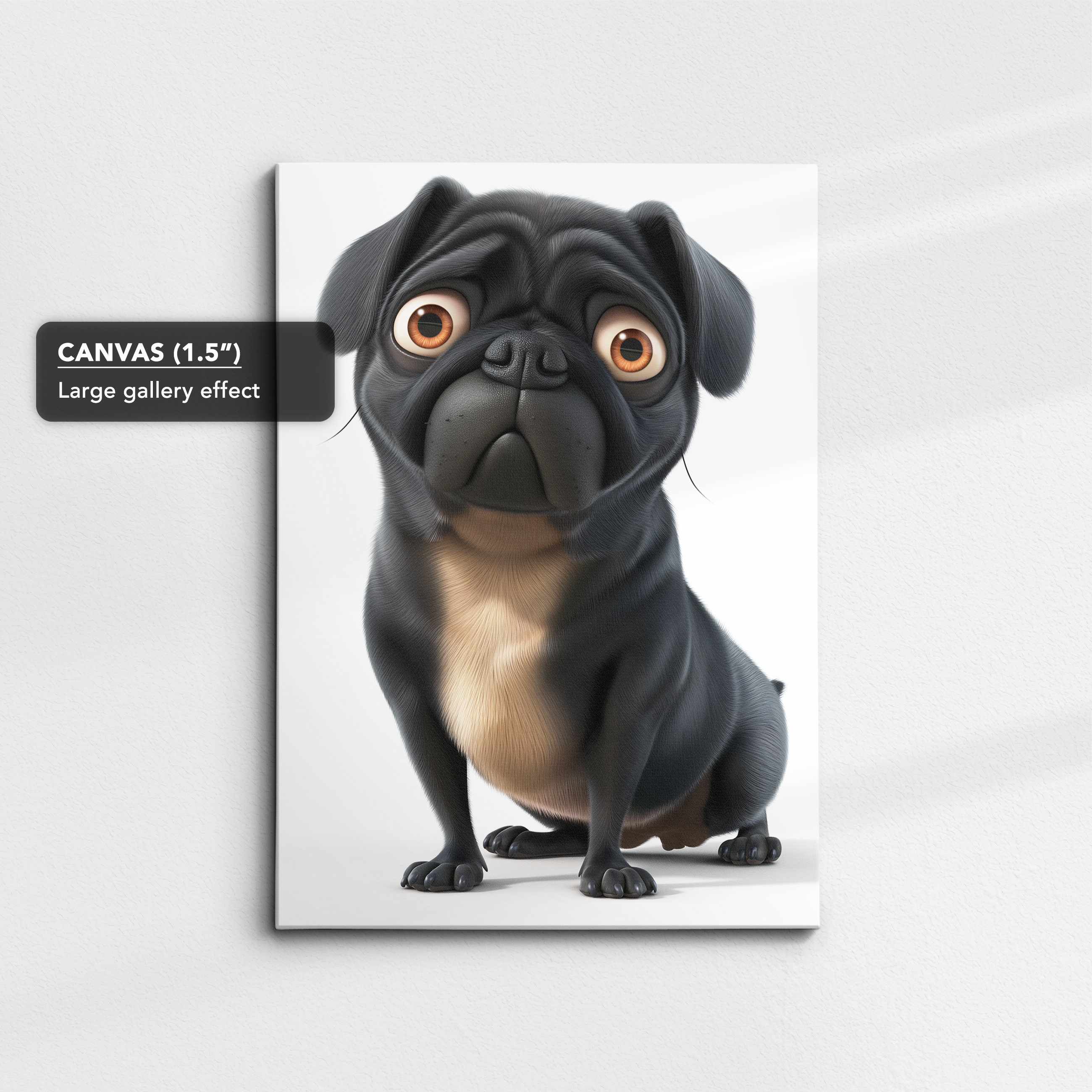 Shocked Pug Cartoon Character Framed Poster Print & Framed Canvas Wall ...