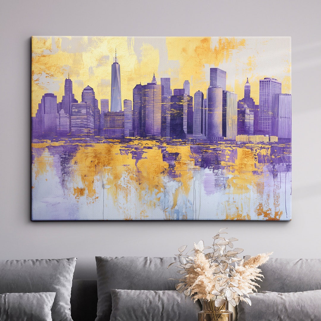 New York City Skyline Gold Landmark Abstract Oil Painting Framed Poster ...