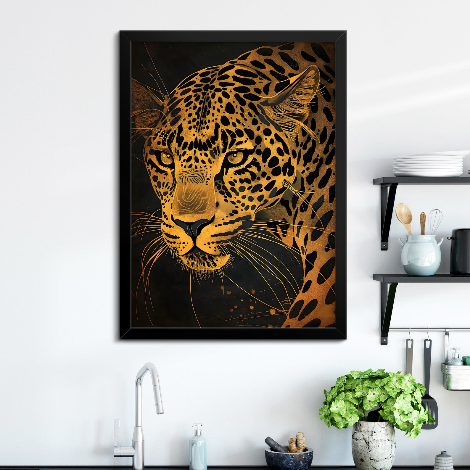 Cheetah Abstract Oil Painting Framed Poster Print or Framed Canvas Wall ...