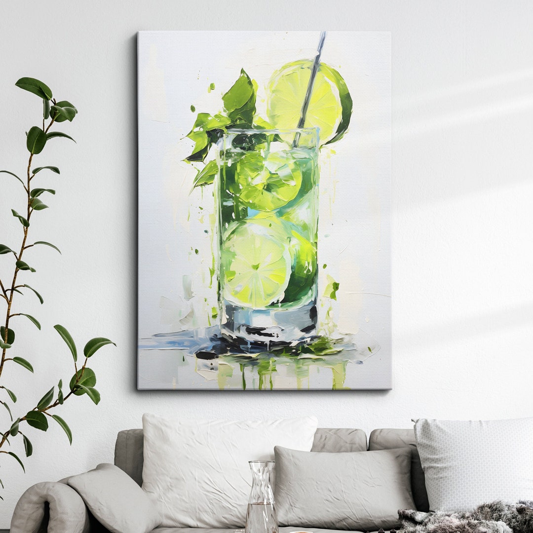 Mojito Cocktail Glass Beverage Watercolor Drink Painting Framed Poster ...