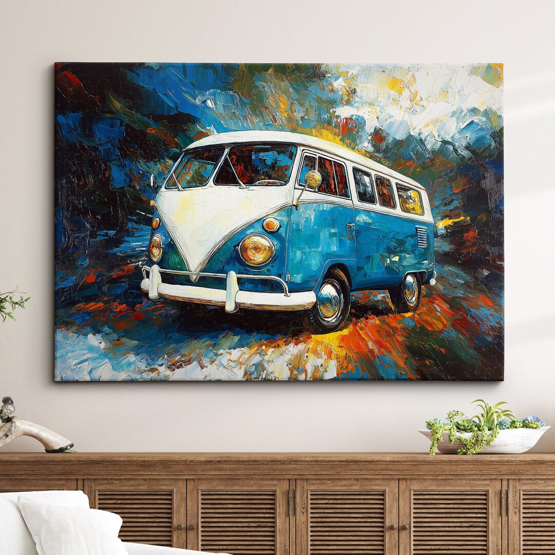 Classic Campervan Vehicle Canvas Art Modern Car Abstract Colorful ...