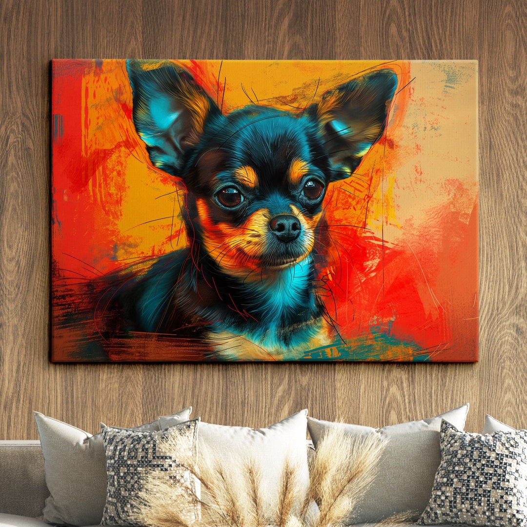 Chihuahua Abstract Painting Framed Poster Print & Framed Canvas Wall ...