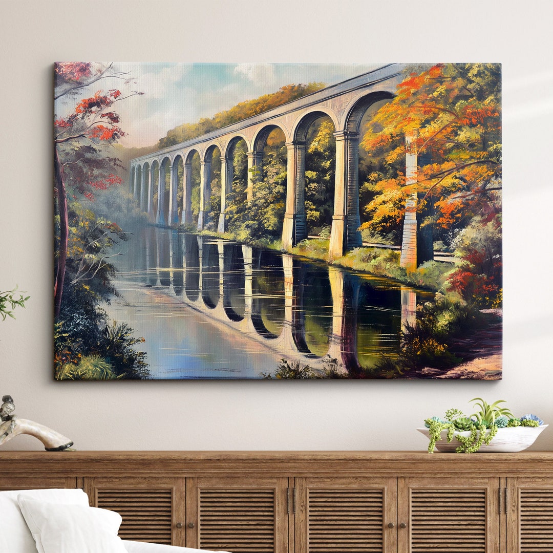Navigable Aqueduct Landscape River Art Abstract Oil Painting Framed ...