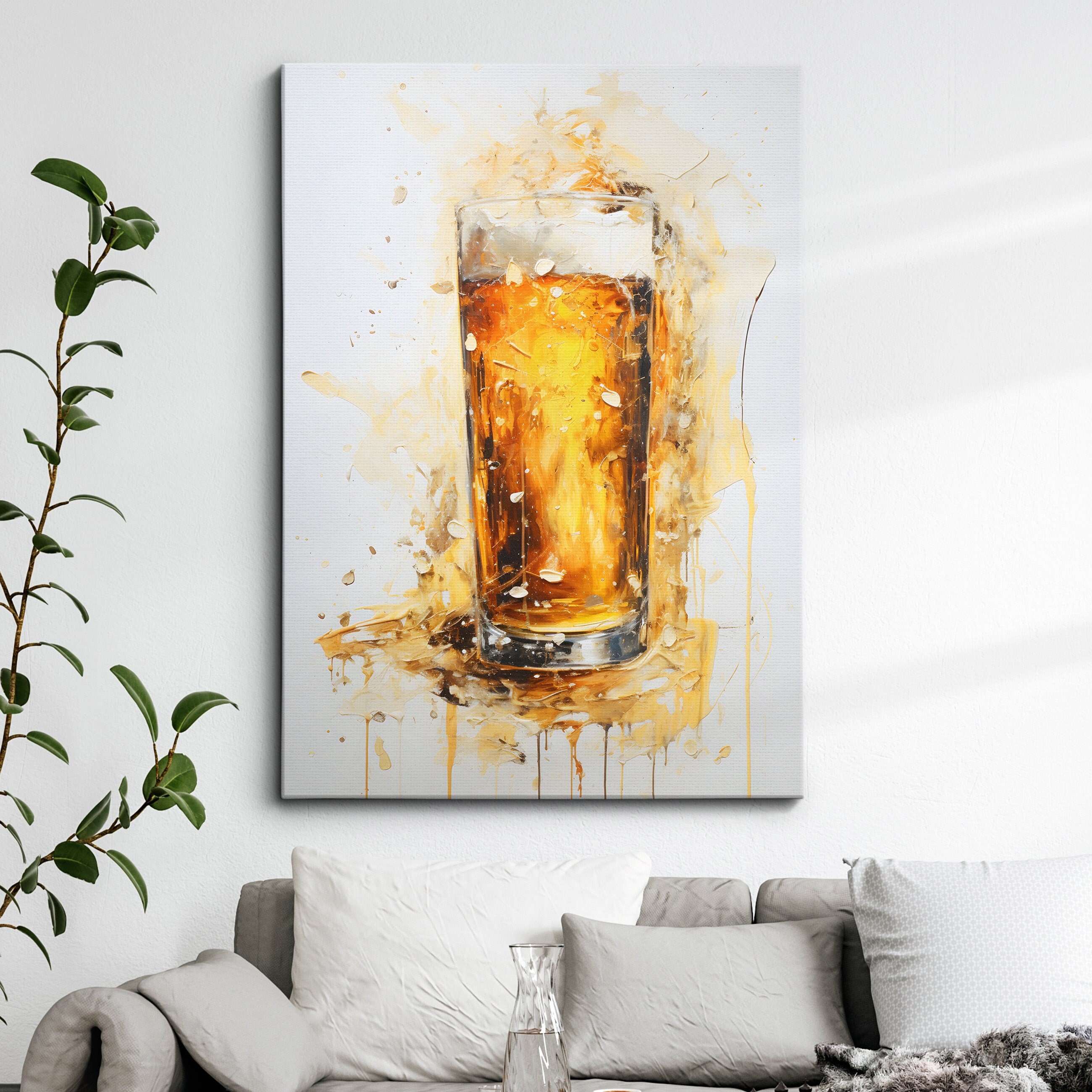 Beer Glass Beverage Watercolor Drink Painting Framed Poster Print ...