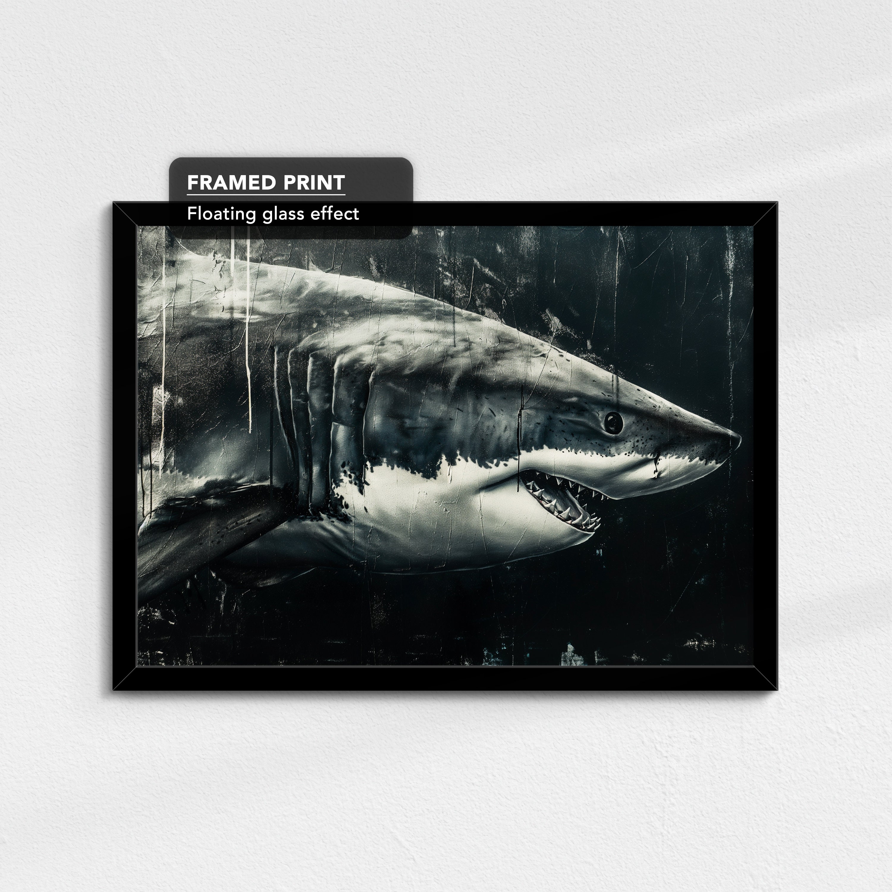 Shark Animal Spraypaint Stencil Style Fine Art Painting Framed Poster ...