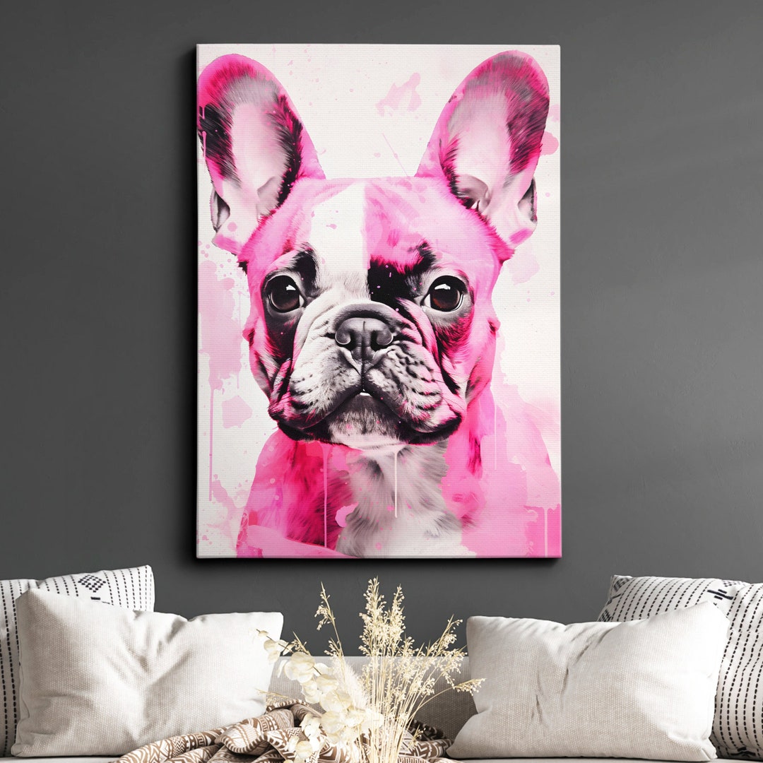 French Bulldog Pink Abstract Drip Dog Painting Framed Poster Print or ...