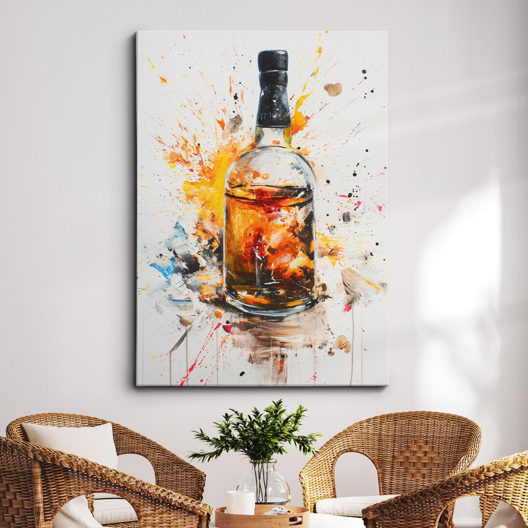 Rum Bottle Beverage Splatter Watercolor Drink Oil Painting Framed ...