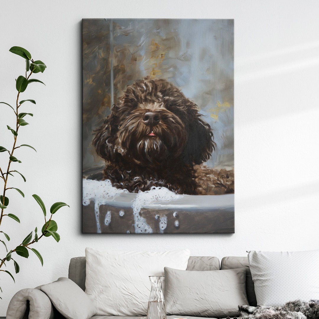 Cute Cockapoo Bathtub Dog Bathroom Painting Framed Poster Print or ...