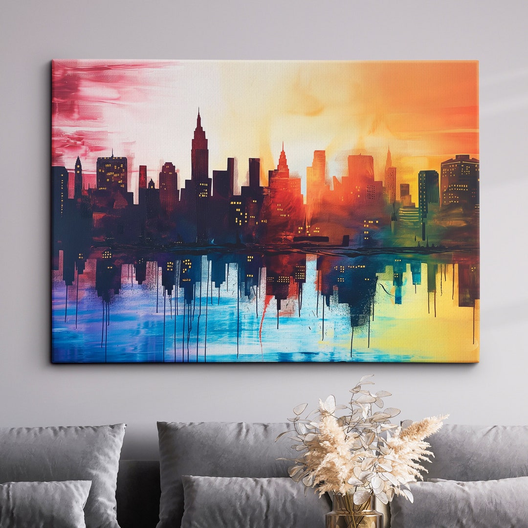 New York City Skyline Landmark Abstract Oil Painting Framed Poster ...