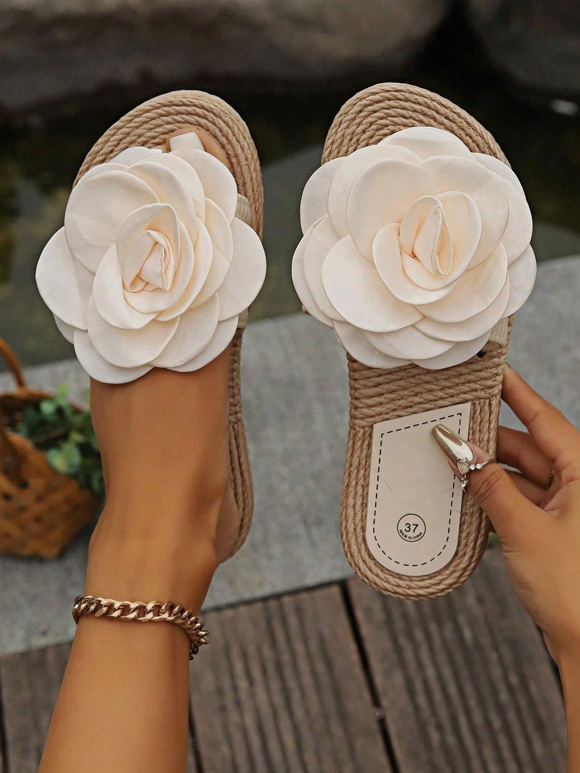 Linen Summer Slides Summer Footwear Decorated Slippers Slippers for ...