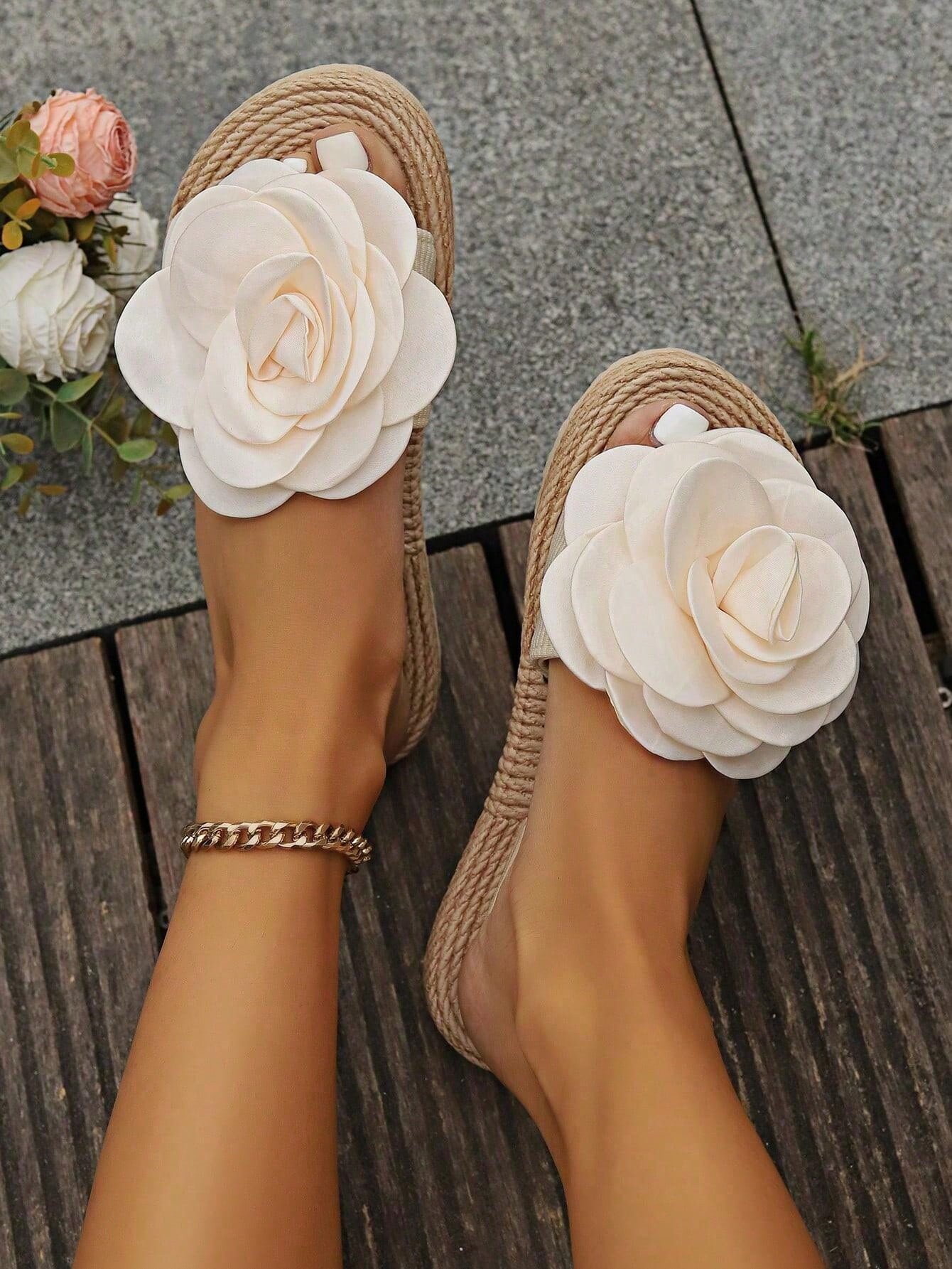 Linen Summer Slides Summer Footwear Decorated Slippers Slippers for ...