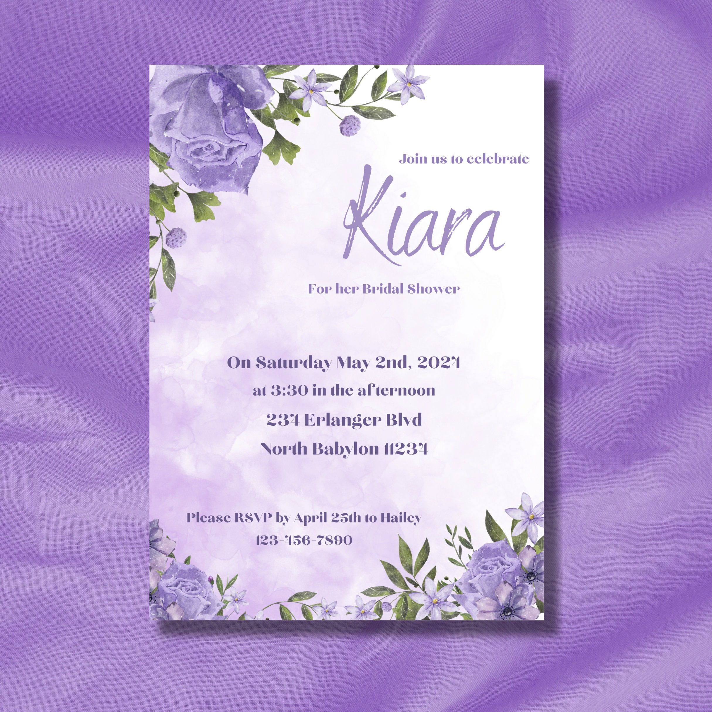 Purple Floral Invitation Template Digital Download - Etsy