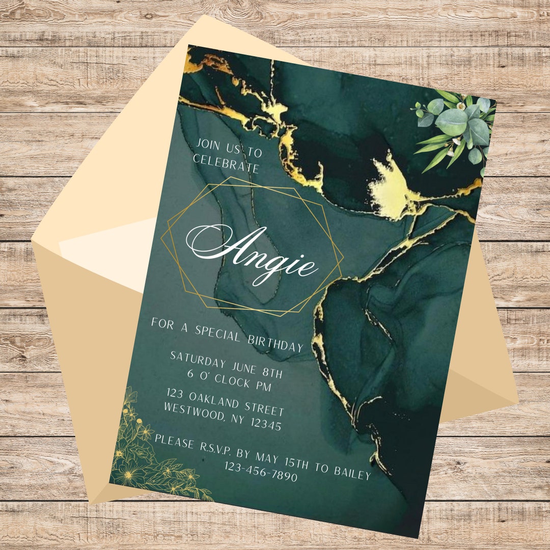 Green Marble Invitation Template Digital Download - Etsy