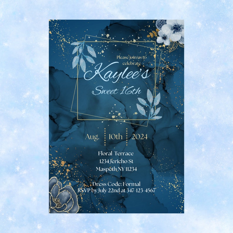 Blue Marble Invitation Template Digital Download - Etsy