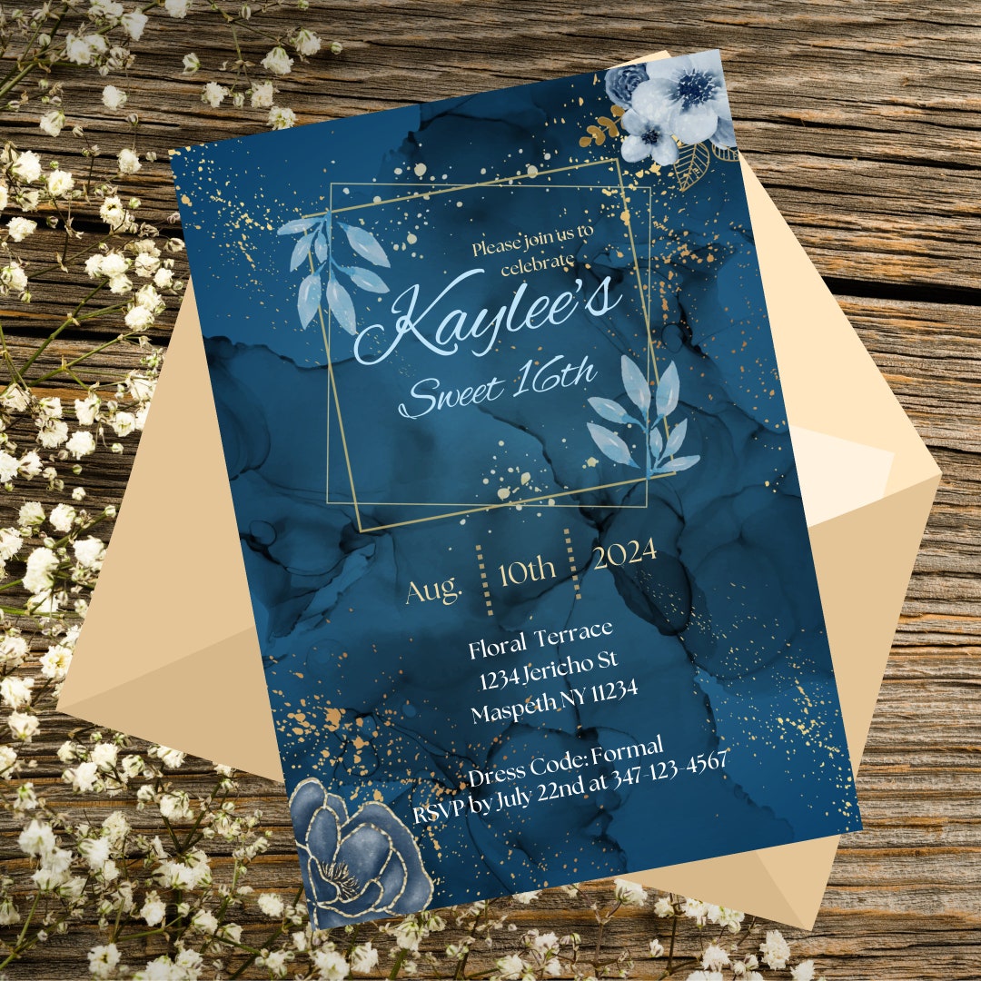 Blue Marble Invitation Template Digital Download - Etsy
