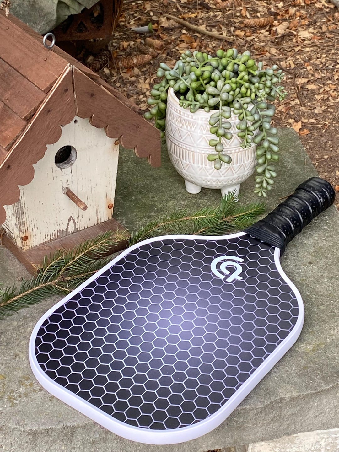 Black Honeycomb Design Pickleball Paddle With Personalized End Cap ...