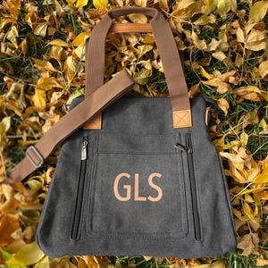 Gray Canvas Messenger Bag With Lots of Pockets, Personalized Ladies ...