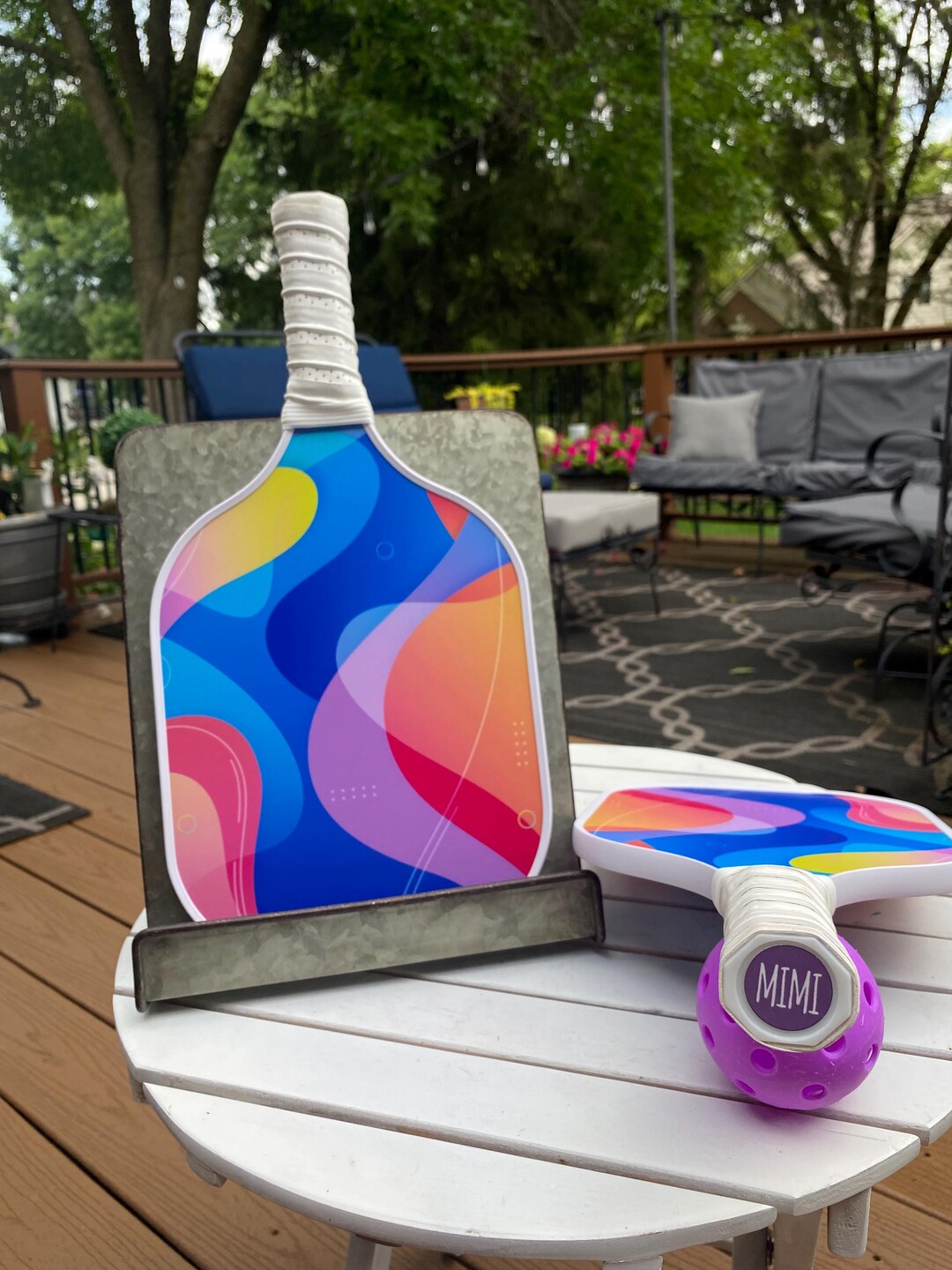 70's Theme Pickleball Paddle & Personalized End Cap, Colorful Boho ...