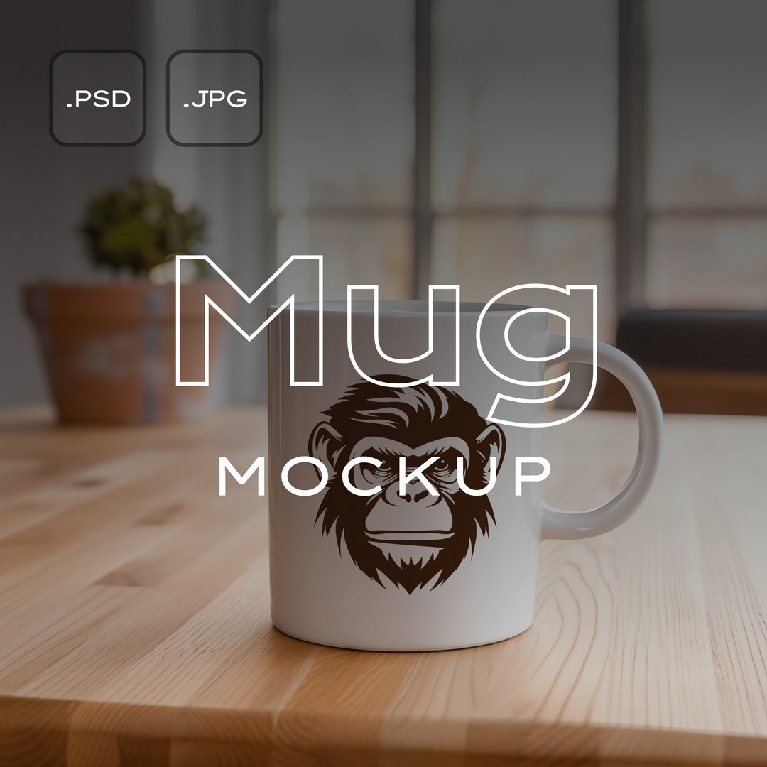 Mug Mockup Photoshop, Editable Smart Object Template, Wooden Table ...