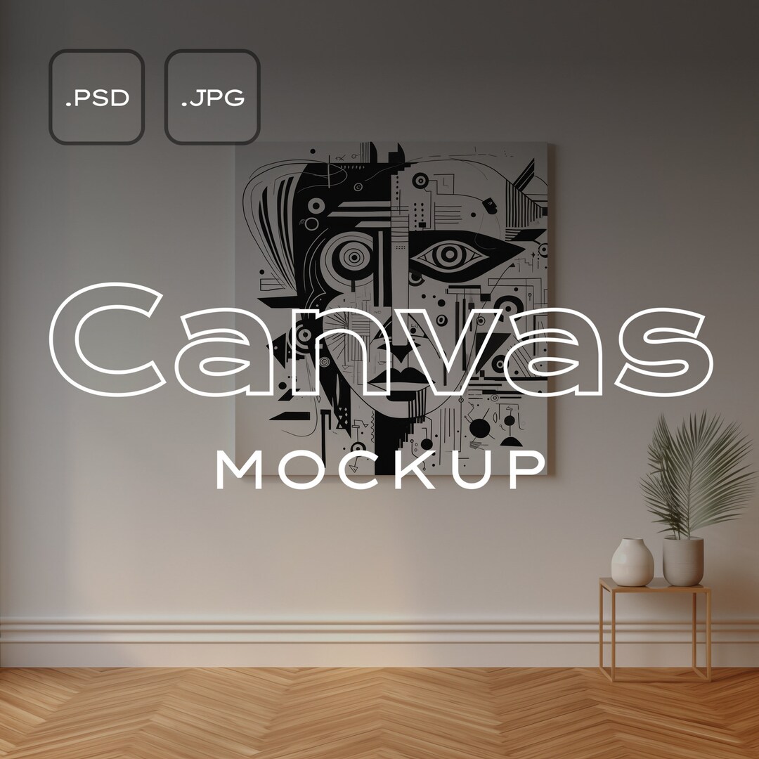 Photoshop Canvas Mockup, Editable Smart Object Template, on White Wall ...