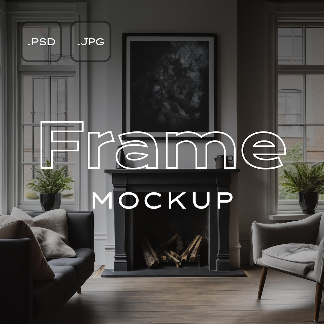 PSD Mockup Frame, Editable Photoshop Template, Smart Object, Hanging Over the Fireplace Wall ...
