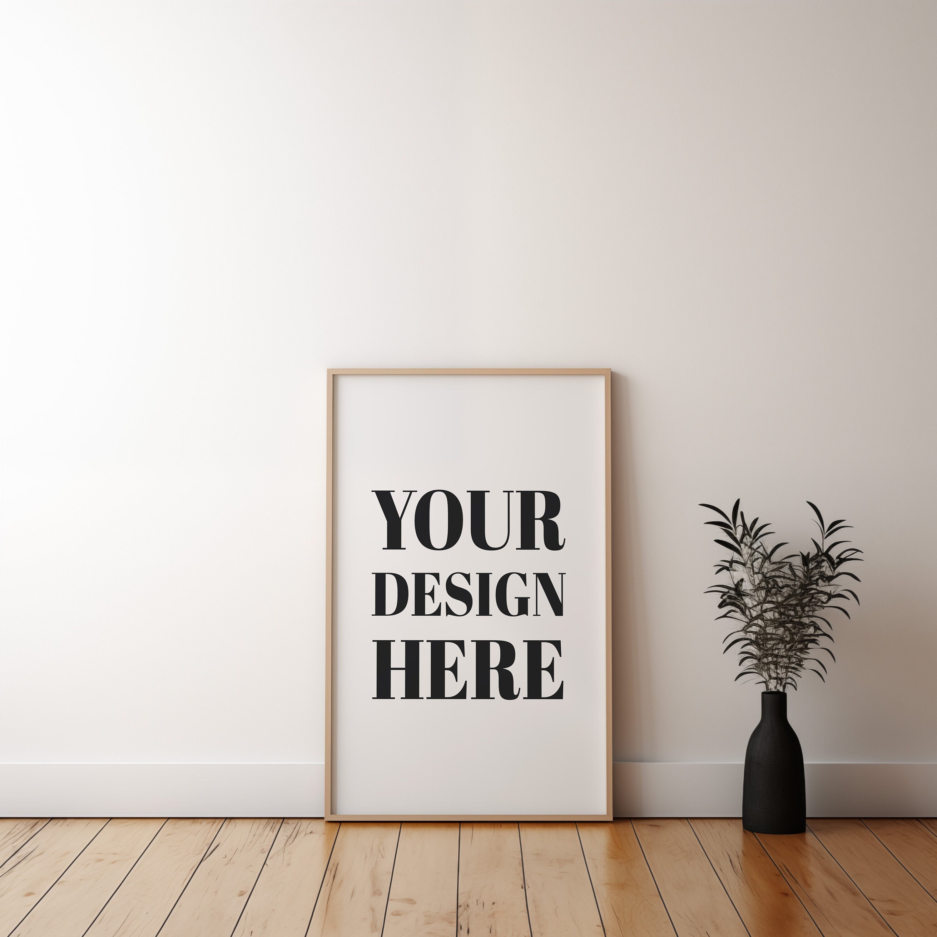 PSD Mockup Frame, Editable Photoshop Template, Smart Object, Standing on Floor Next to Vase, 2x3 ...