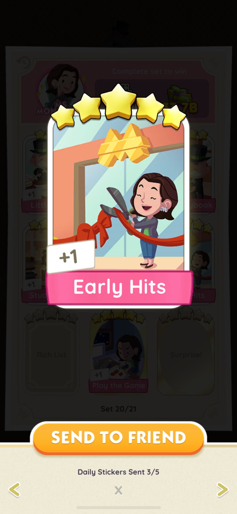 Monopoly Go 5 Star Sticker Set 20 Early Hits - Etsy