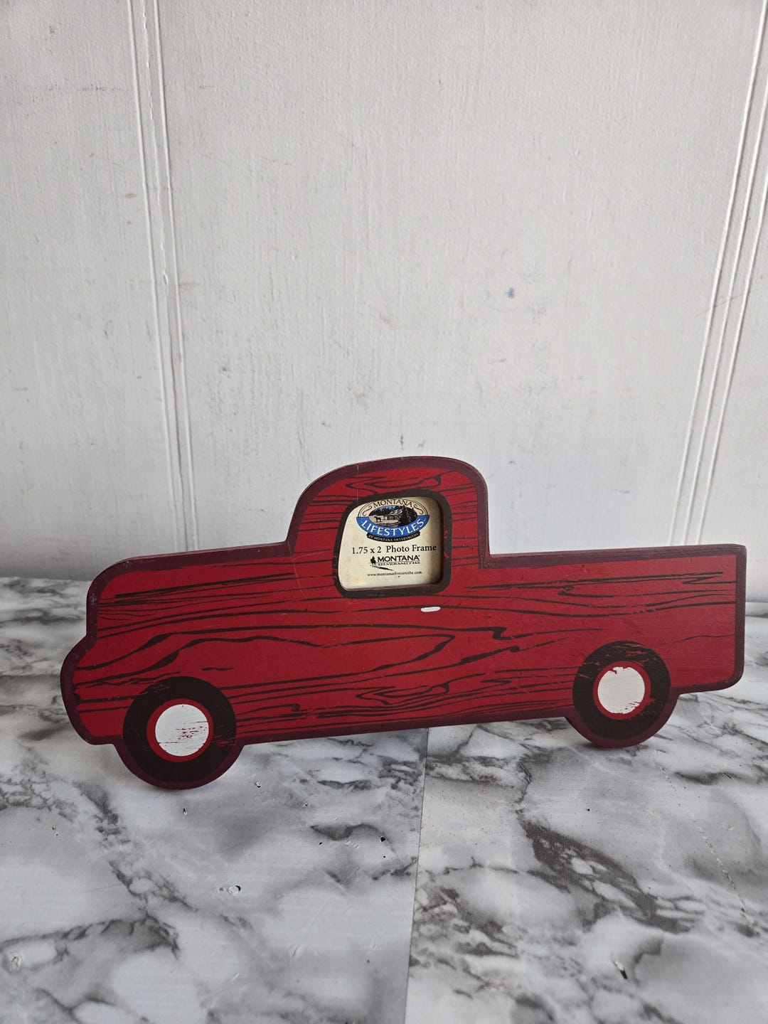 Vinatge Wood Red Farm Truck Photo Frame, Red Truck Decor, Small Red ...