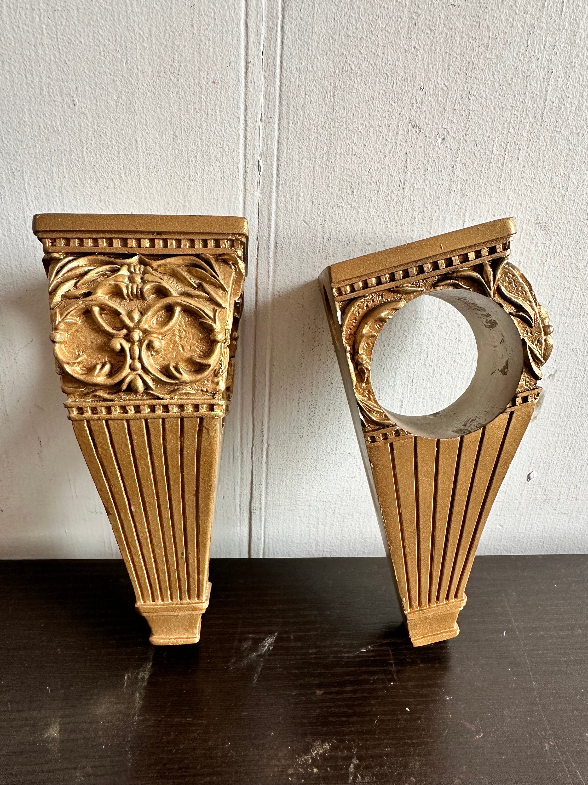 Pair of Vintage Drapery Rod Holders ,corbel Rod Bracket Gold Bronze ...
