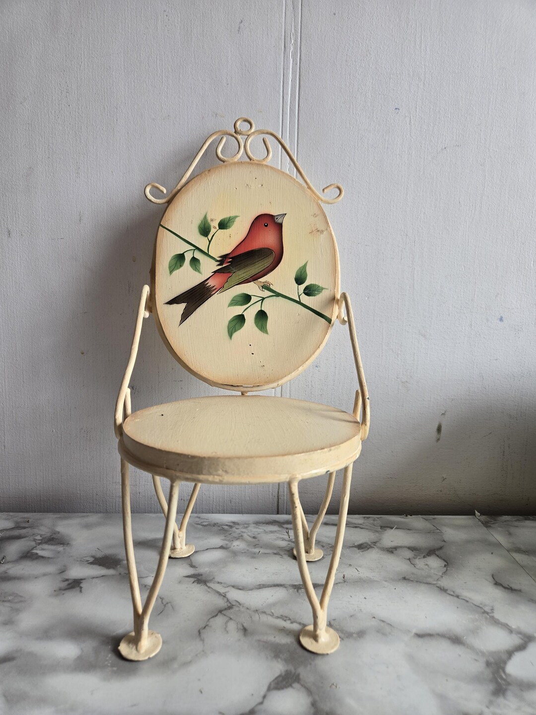 Vintage Miniature Chair Metal and Wood With a Bird Design - Etsy