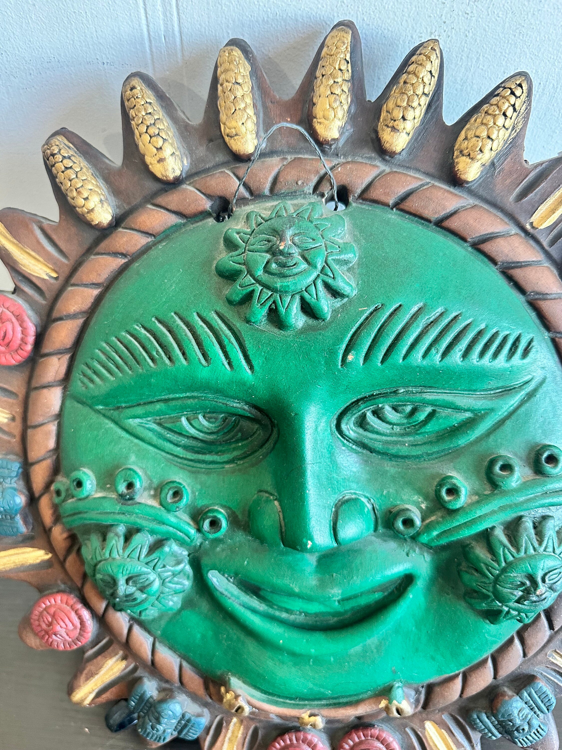 Vintage Large Terracotta Sun God Face Sculpture Handcrafted Folk Wall ...