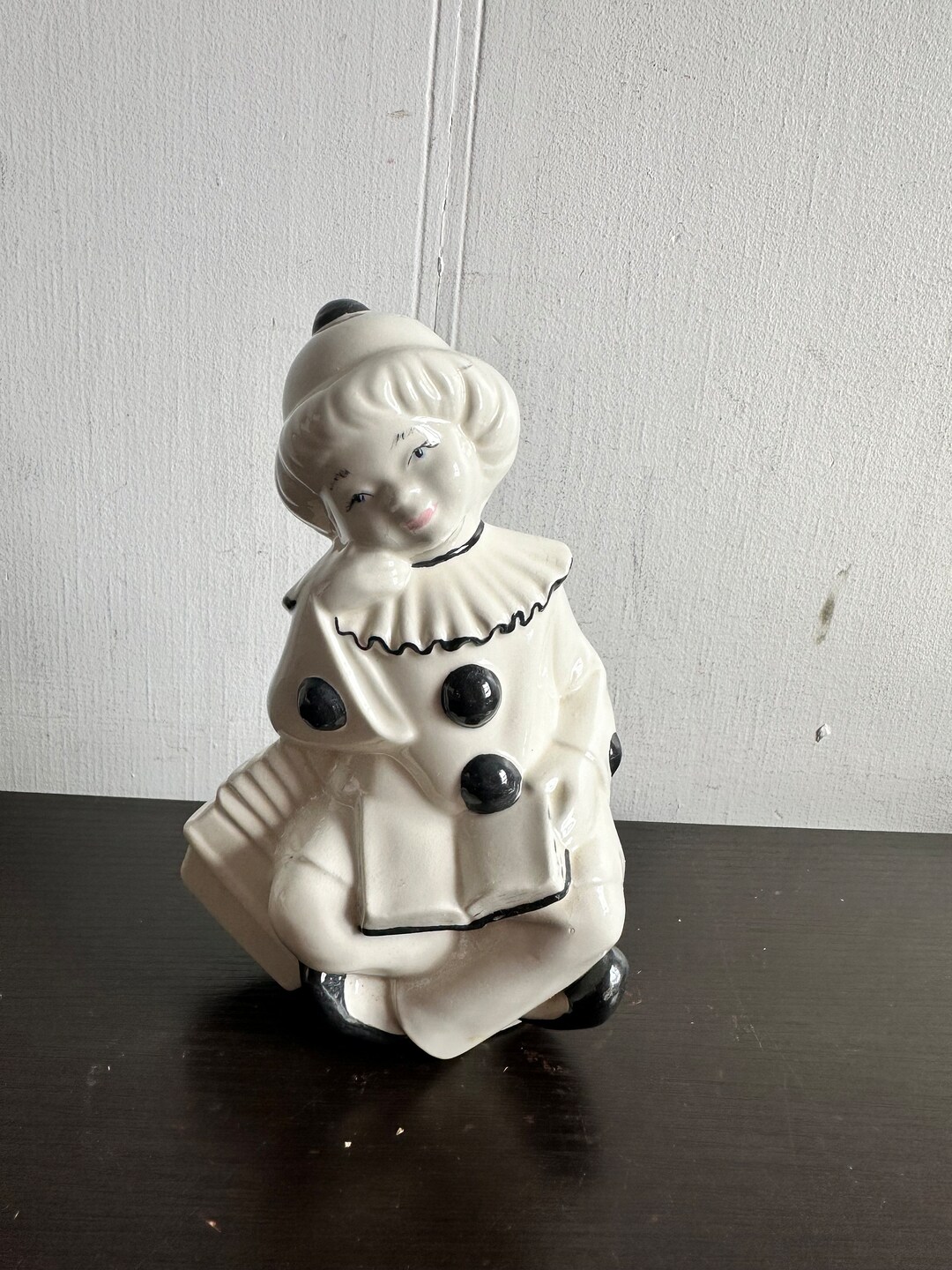 Vintage Pierrot Mime Statue Black & White Enameled Plaster Clown ...