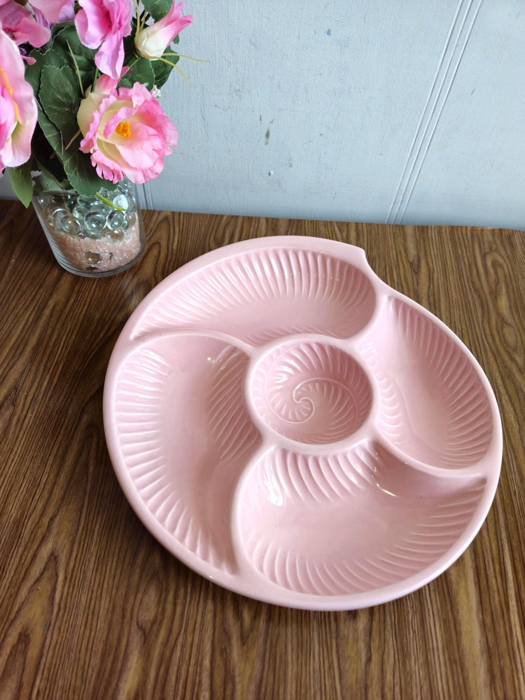 Vintage Pink Seashell Serving Tray ,ceramic Seashell Divided Tray ...