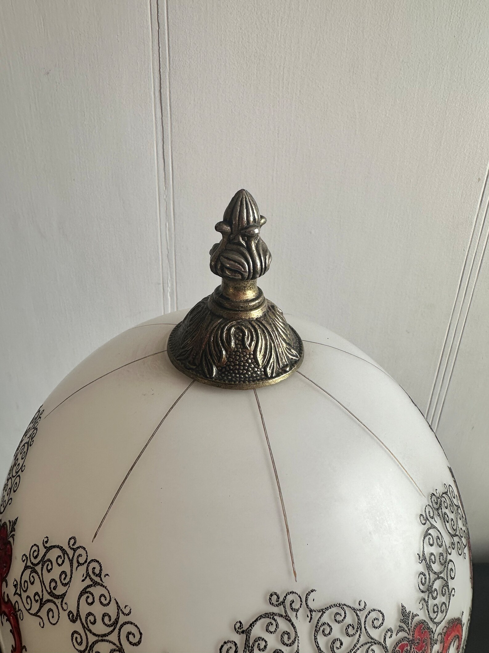 Vintage Globe Table Lamp, Red Faceted Crystal, Brass Base, Floral Globe ...