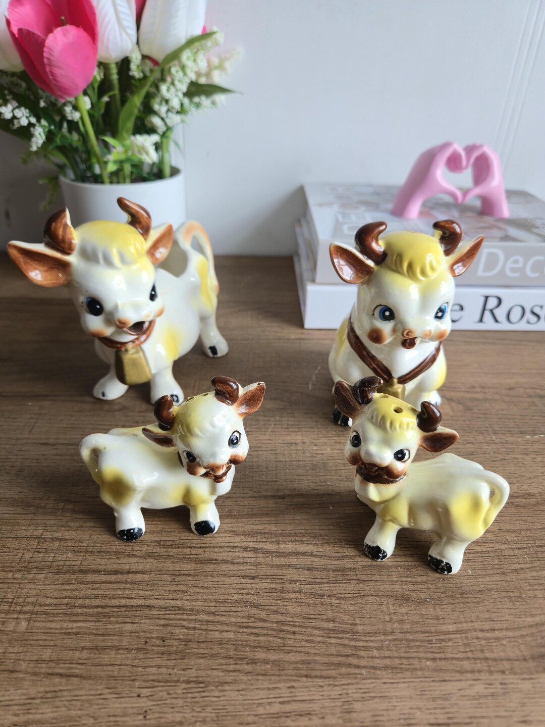 Vintage Cow Creamer,sugar Bowl ,salt and Pepper Shakers Set (includes 4 ...