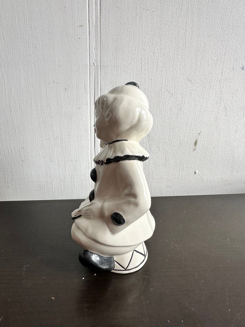 Vintage Pierrot Mime Statue Black & White Enameled Plaster Clown ...