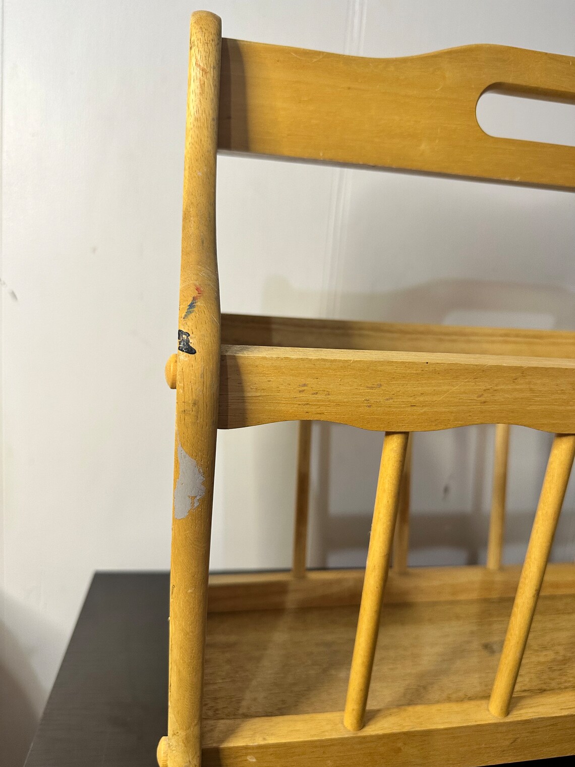 Vintage Wooden Newspaper Rack MCM Home Organization Floor Magazine Rack ...