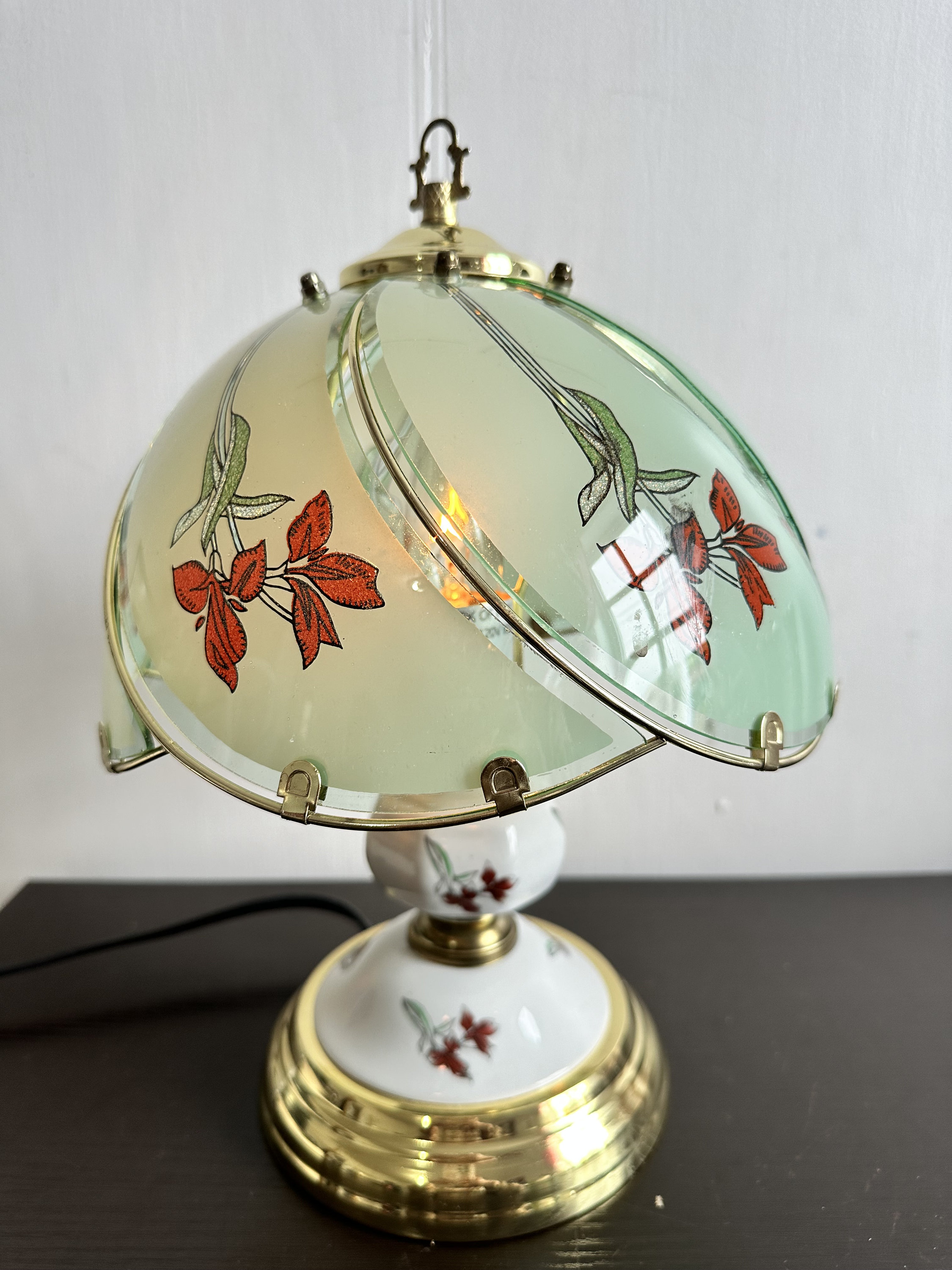 Vintage Tiffany Style Touch Lamp, Light Green Glass and Gold Metal ...