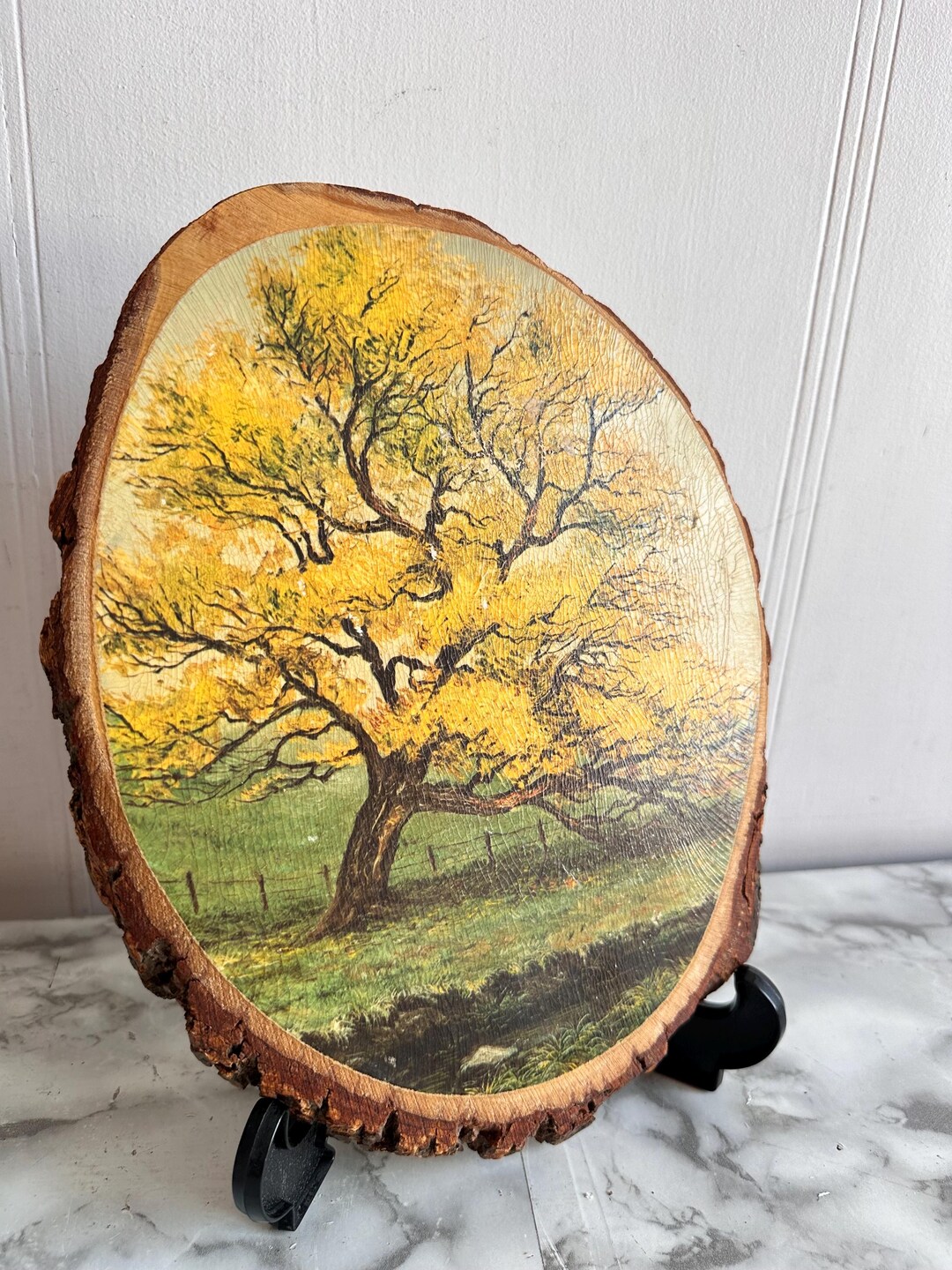 Vintage Wood Slice Painting, Wood Slice Art, Painted Wood Slice, Art ...