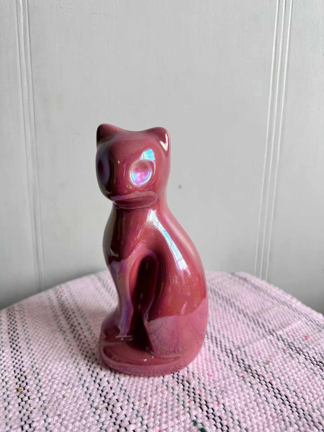 Vintage Pink Glaze Cat Ceramic Figurines . - Etsy
