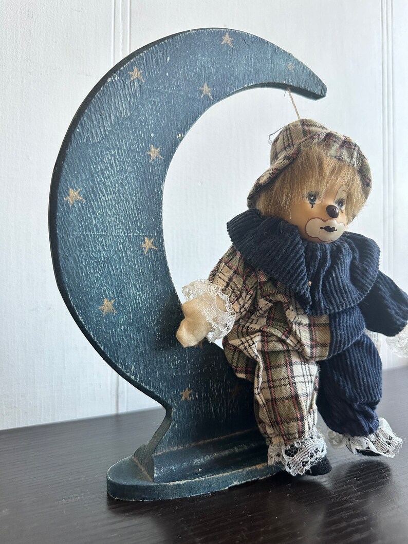 Vintage Clown Sitting on Moon Porcelain Doll, Vintage Interior Stuffed ...