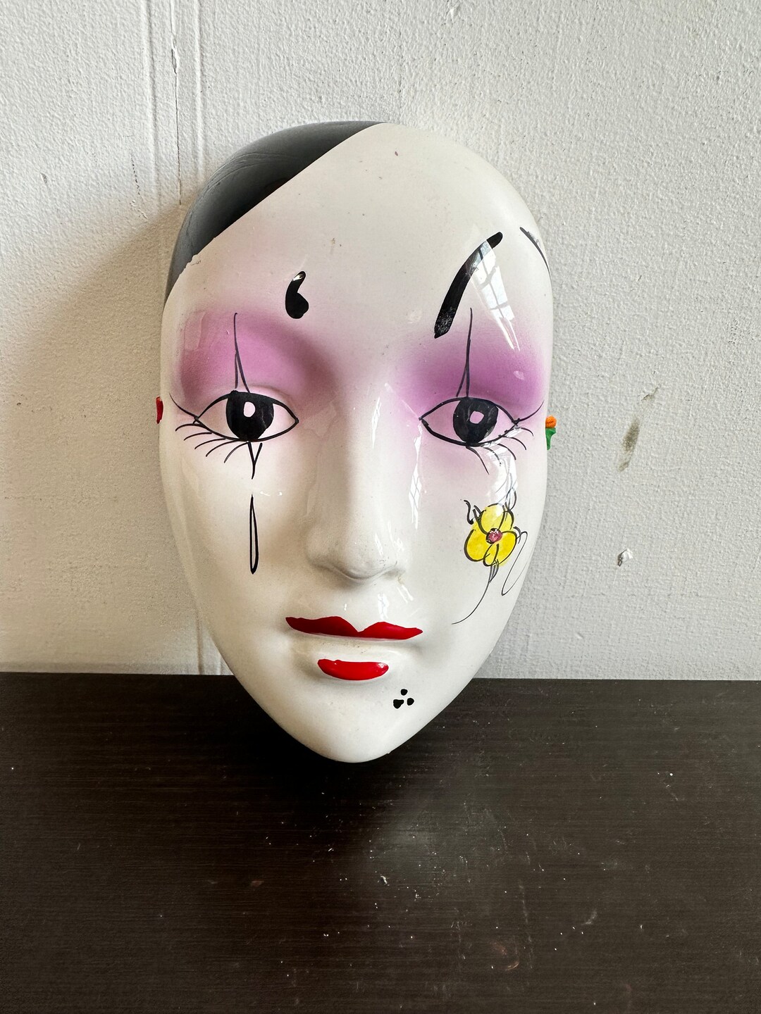 Vintage Hand Painted Face, Pierrot Clown Face Trinket Box, Mask, Art ...