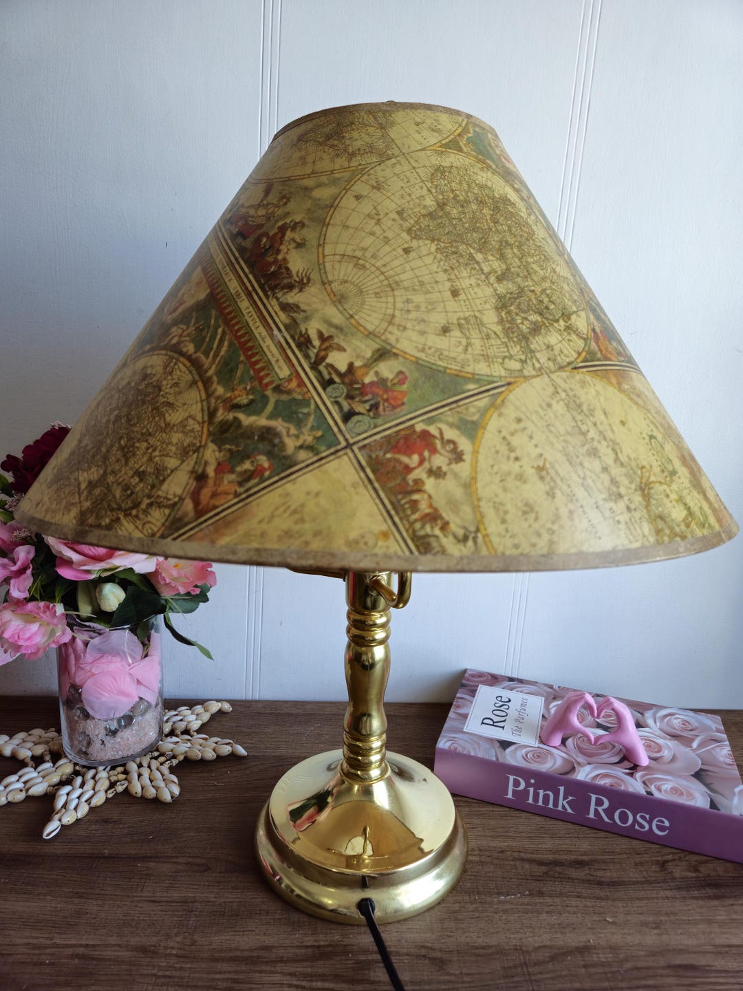 Large Vintage Lamp With World Map Globe Lampshade. - Etsy