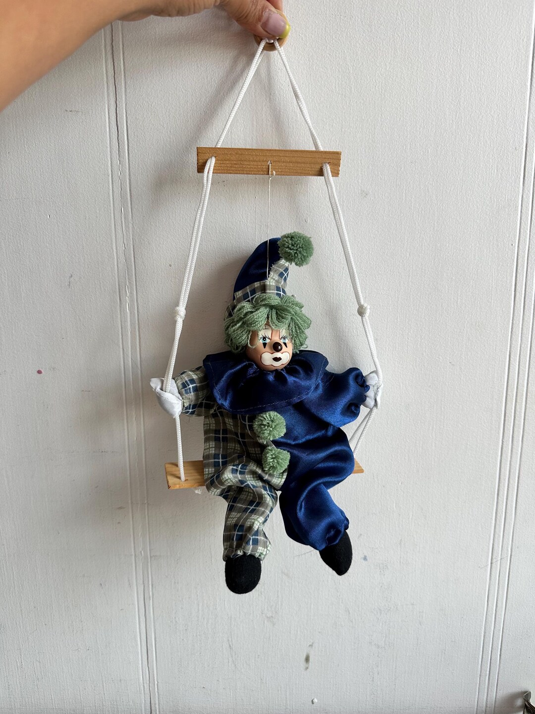 Vintage Porcelain Clown Doll, Vintage Clown Puppet on a Swing Doll in ...